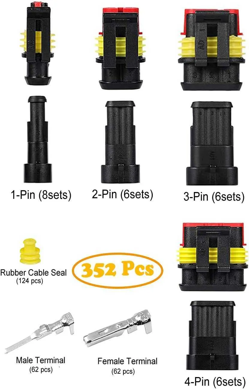 Waterproof Electrical Connectors 352 Pieces Waterproof Connectors Kit ...