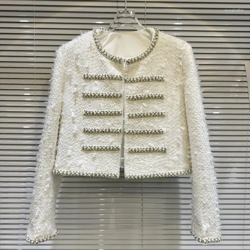 DHgate.com:PREPOMP Womens Fluffy Tweed Pearl Beaded Short Jacket Winter ...