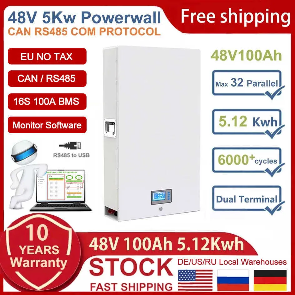 Powerwall 48V 100Ah 200Ah LiFePO4 Battery 6000 Cycles 5Kw 10KW 16S 51 ...