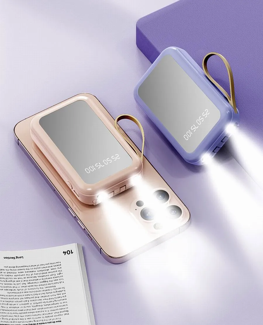 Portable Power Bank 20000mAh With Built In Cable & LED Light Mini ...