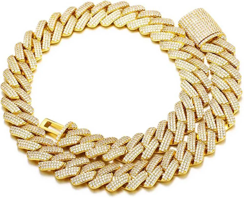 MLENS 20mm Hip Hop Iced Out Cuban Chain Necklace 18k GoldPlatinumP ...