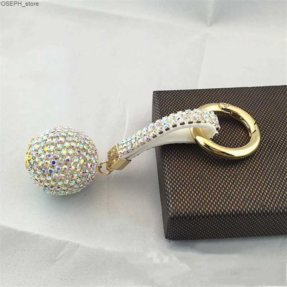Key Rings Elegant Crystal Round Ball Keychain Full Rhinestone Leather ...
