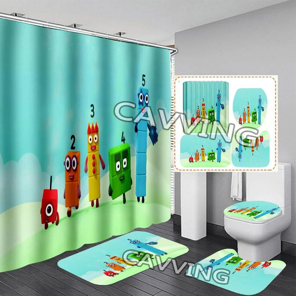Numberblocks 3D Printed Shower Curtain Set Waterproof Bathroom Mat With ...
