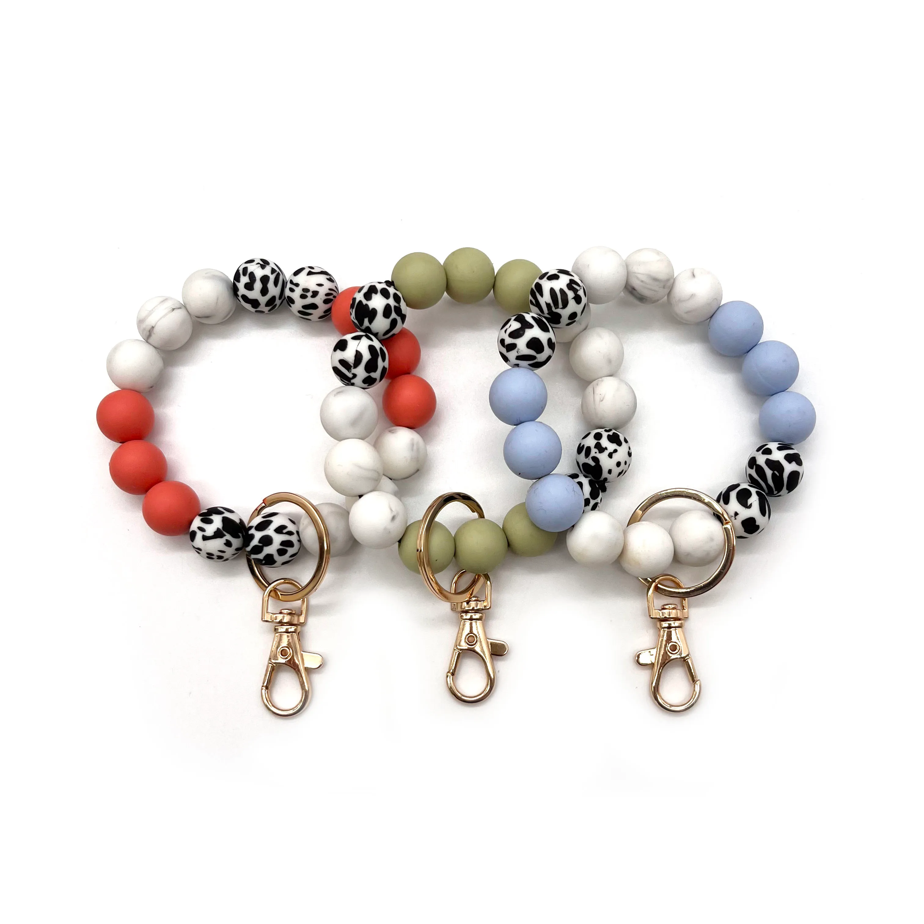 DIY Cow Print Silicone Beaded Silicone Keychain Bracelet With Elastic ...