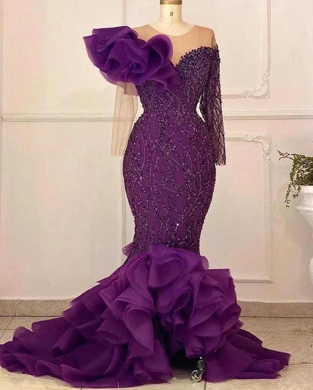Purple Mermaid Purple Mermaid Prom Dress With Jewel Neckline, Crystal ...
