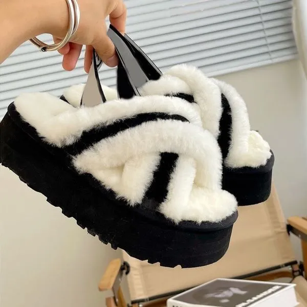 Womens Tasman Fluffy Slipper Boots With Mustard Seed Design, Ultra Mini ...