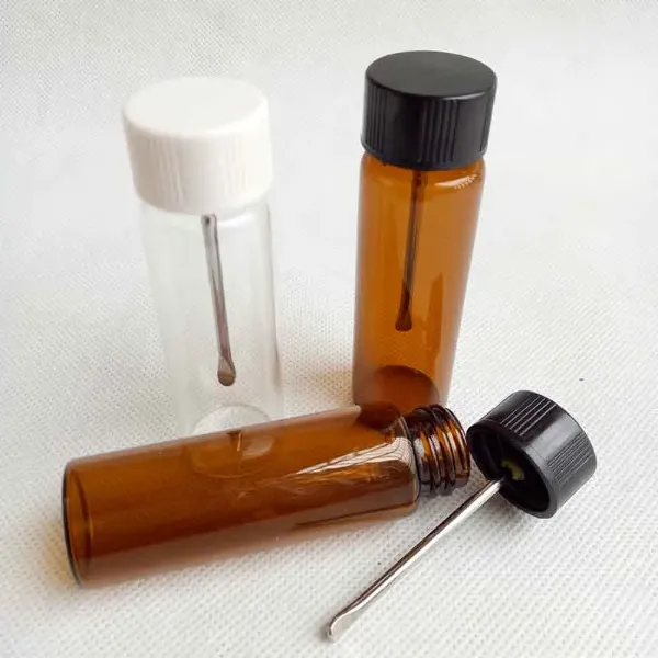 Clear Brown Glass Vial With Spoon Metal Snuff Container, Portable Spice ...