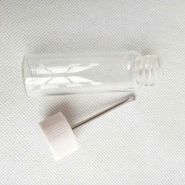 Clear Brown Glass Vial With Spoon Metal Snuff Container, Portable Spice ...