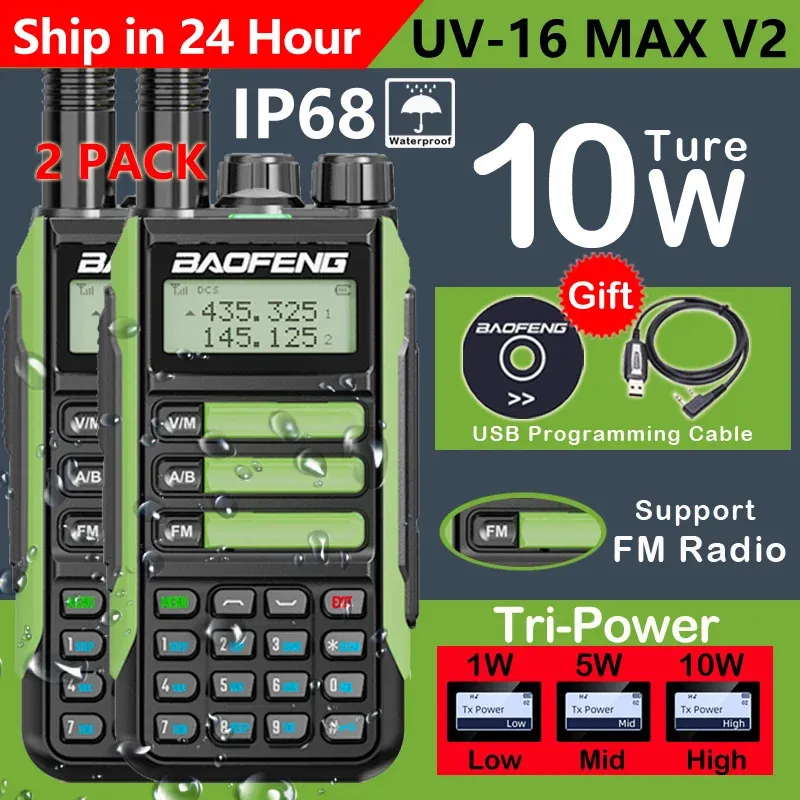 Walkie Talkie 2Pack Baofeng UV16 MAX V2 10W VHF UHF Banda Dual Bidireccional CB Ham Radio UV 16 ...