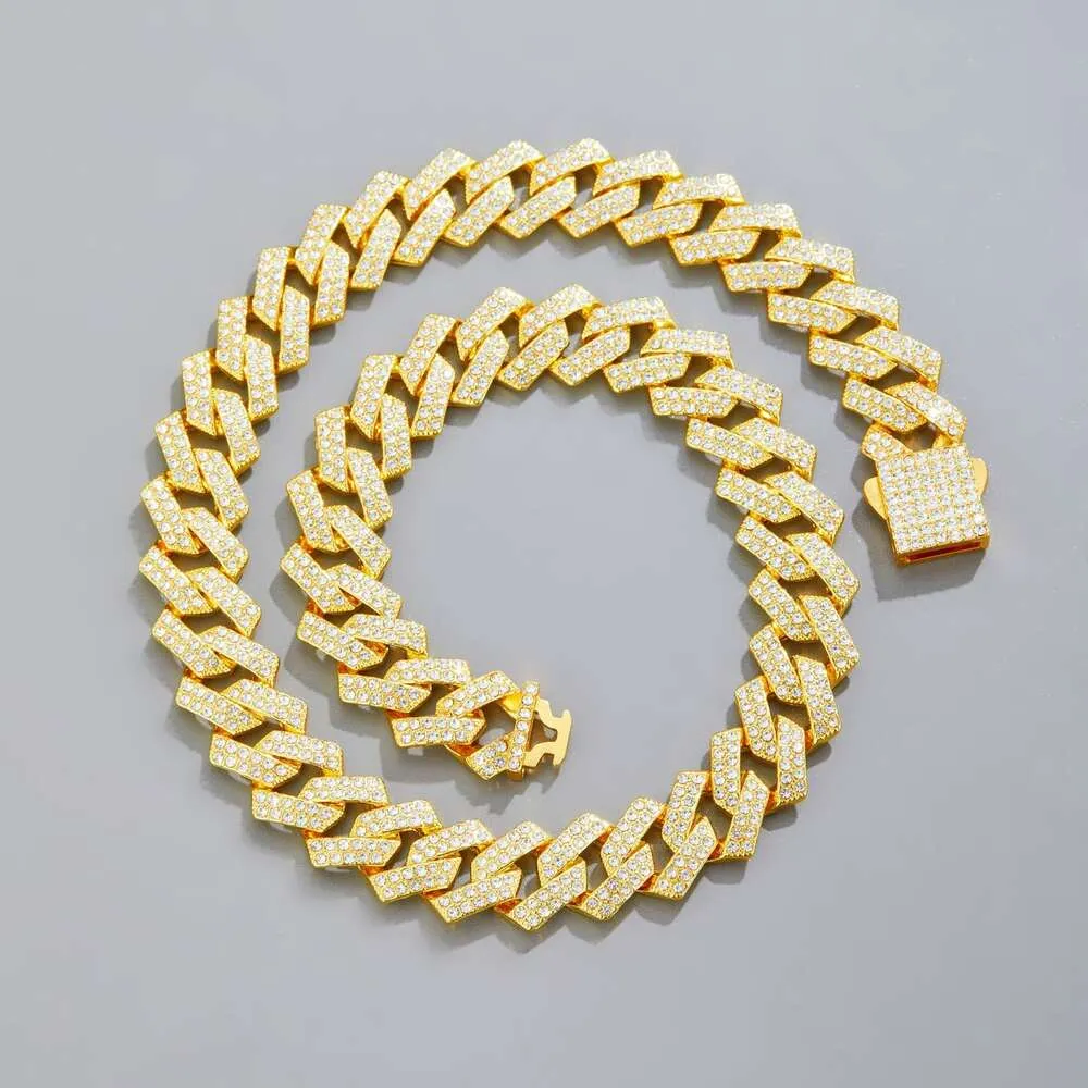 Iced Out Cuban Link Chain - 15mm Bling Rhinestone Necklace, Hip Hop ...
