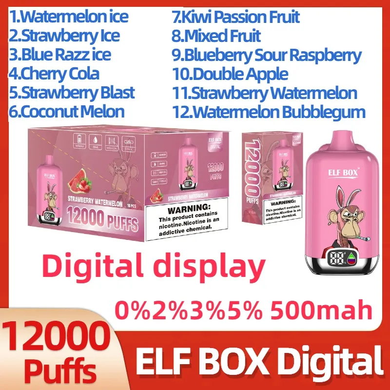 ELF BOX Puff 12000 Digital Disposable Vape 12 Flavors 12k Puff 500mAh ...