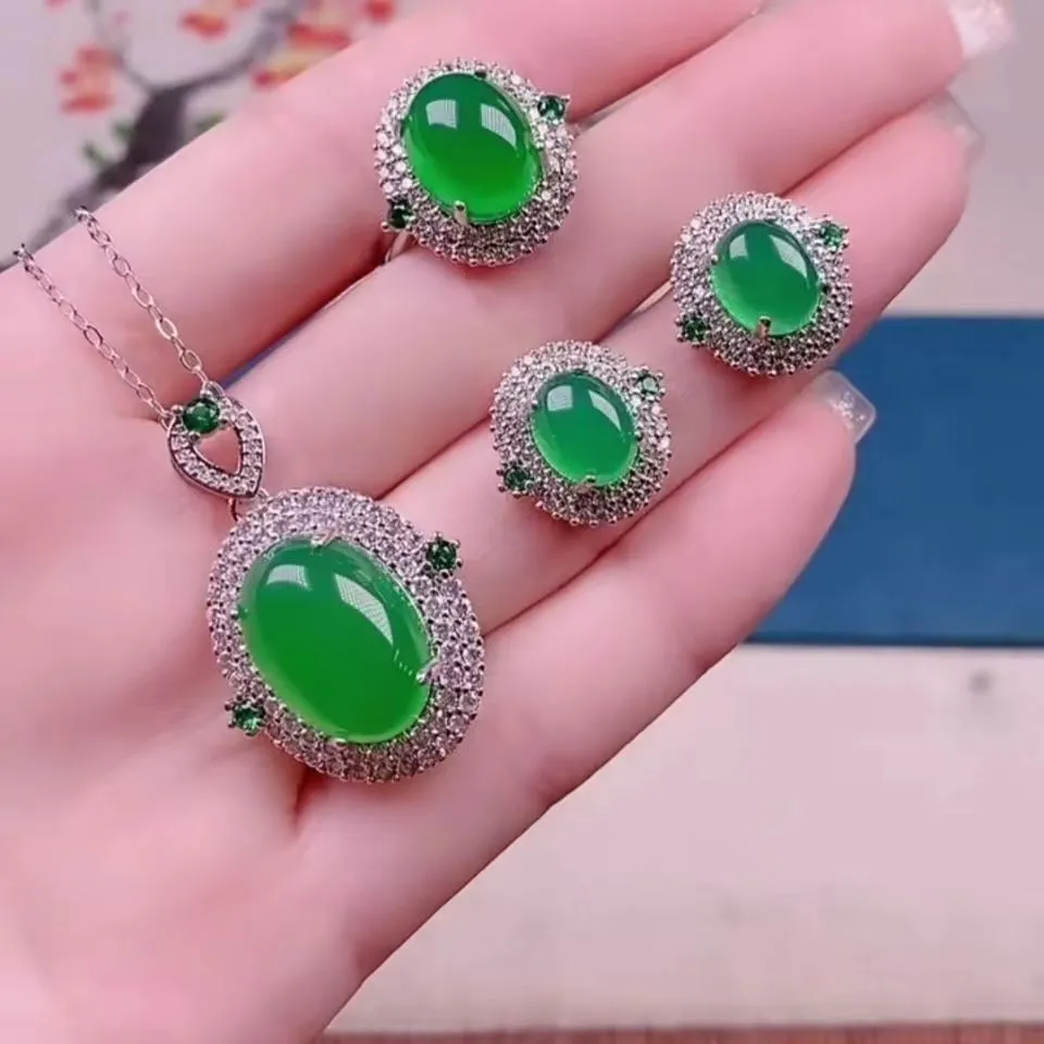 Antique Jade Diamond Jewelry Set 925 Sterling... From Simplefashion ...