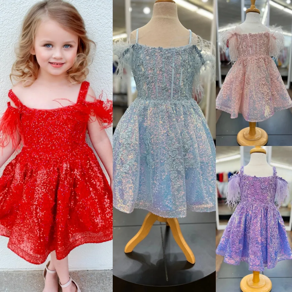 Infant Pageant Dresses: Sequin Lace Feather Strap Mini Gown For ...
