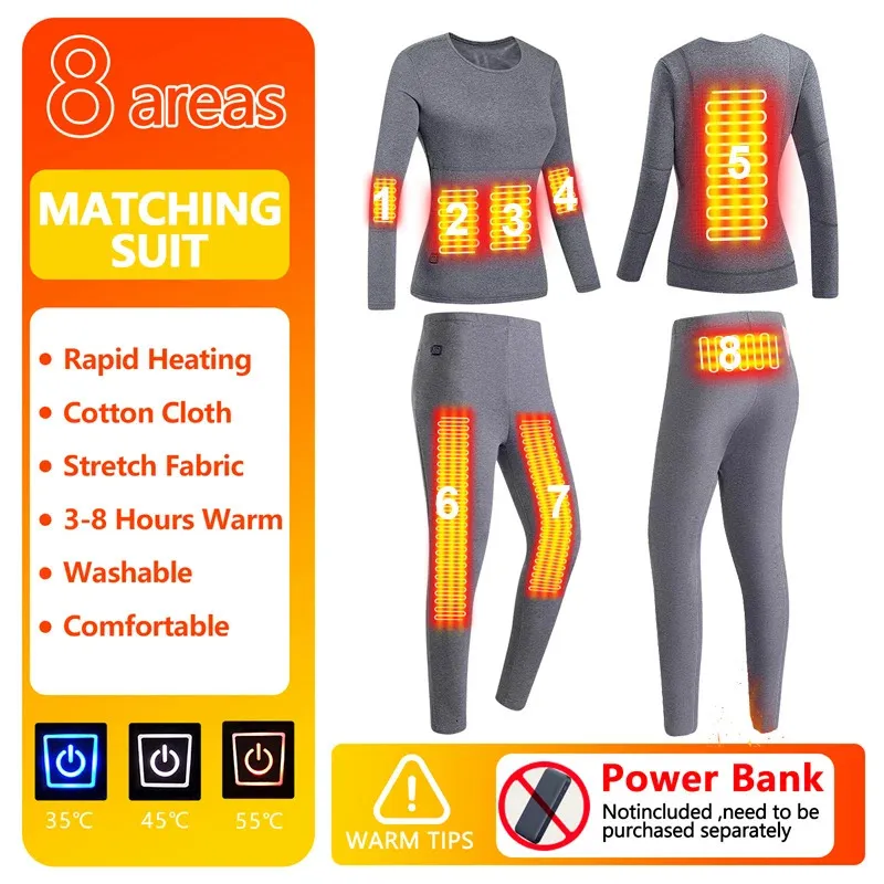 Men's Heated Thermal Underwear Set - 8 Zones, Winter Self-Heating ...