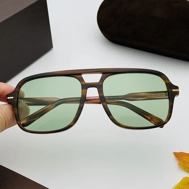 UV400 Lightweight Square Pilot Green Lens Sunglasses With Fullrim ...