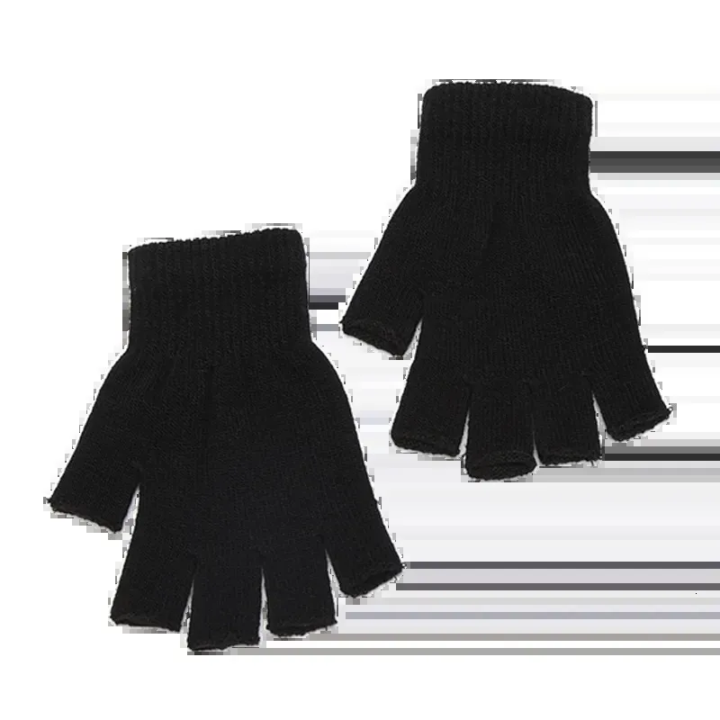 Black Knit Half Finger Gloves: Winter Warm Touchscreen Fingerless ...