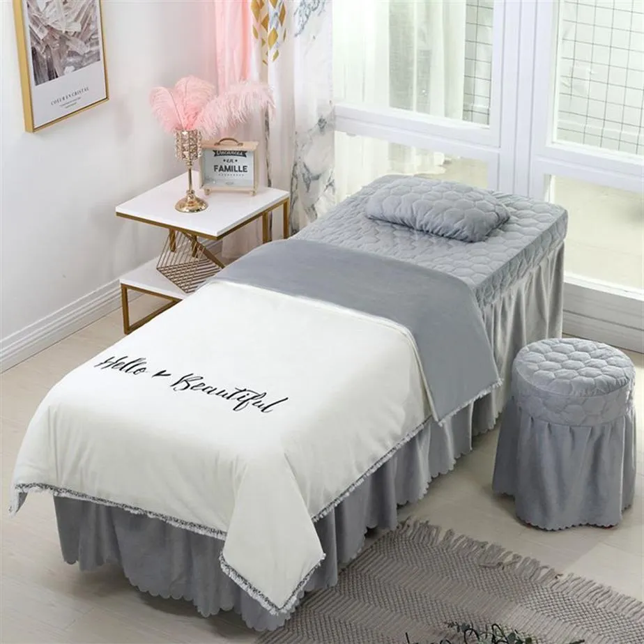 DHgate.com:Coral Velvet 4Pcs Salon Beauty Spa Bedding Set, Embroidery ...