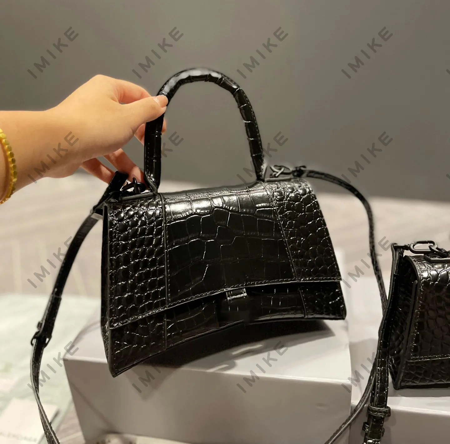 Classic Hourglass Bag Crocodile Print Luxury Tote Leather Single ...