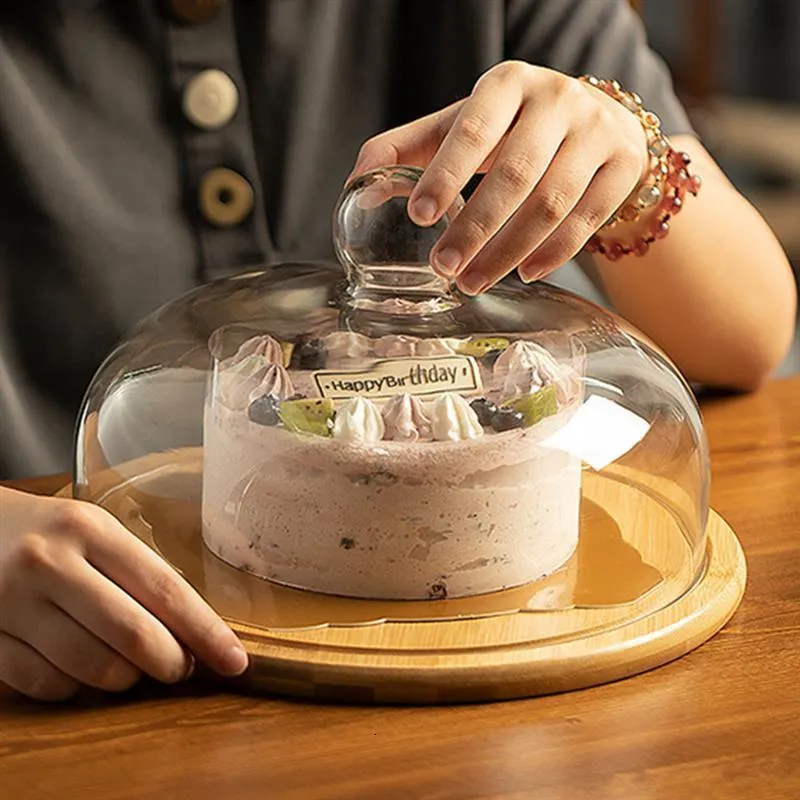 Elegant Cake Dome with Wooden Base - Glass Cloche Display, Serving Tray ...