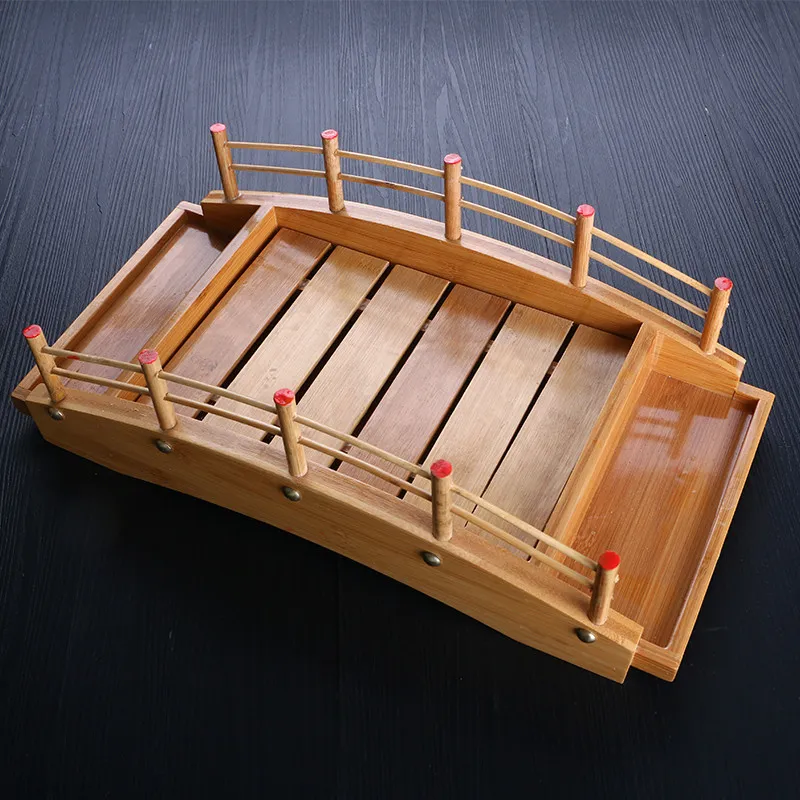 Japanese Sushi Boat Platter - Wooden Serving Tray, Arch Bridge Design ...
