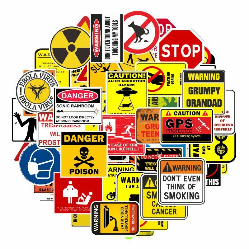 Warning Sign Stickers, Waterproof Vinyl Decals For Laptop, Water Bottle ...