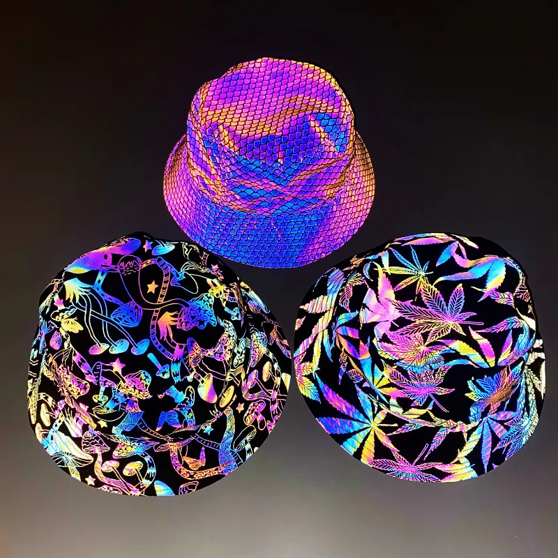 Fashionable Bucket Hats Reflective Fisherman Hat Style Outdoor Luminous ...