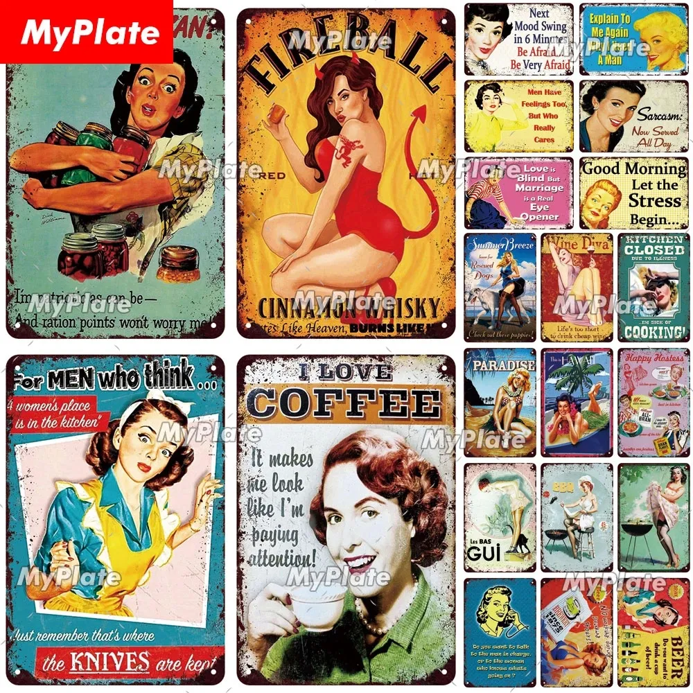 Vintage Beauty Tin Metal Tin Sign Retro Pin Up Girl Poster Plate For ...