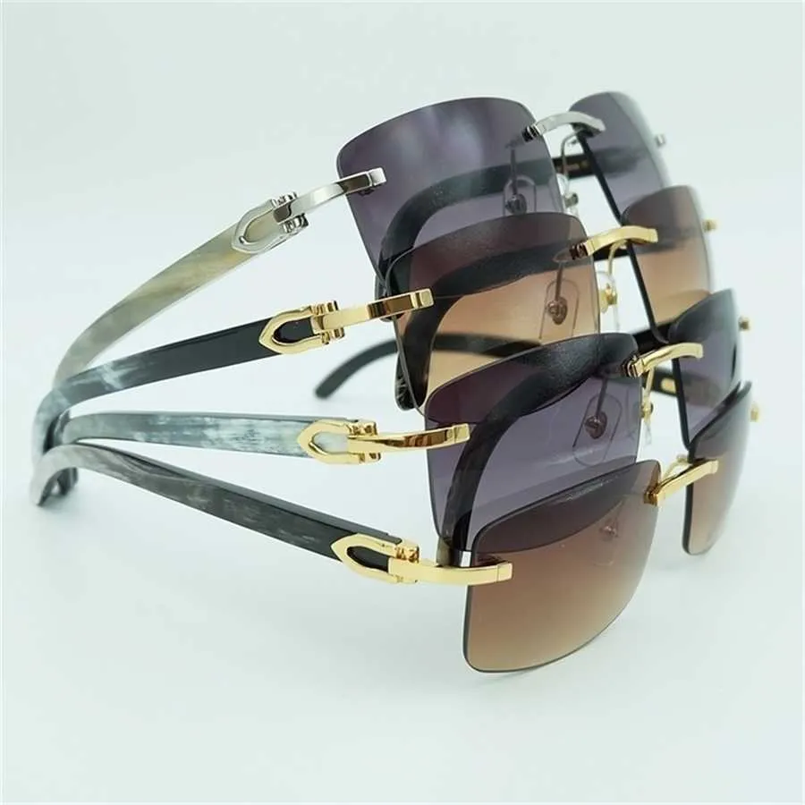 2023 Square Mens Mottled Genuine Buffalo Horn Rimless Sunglasses Mens ...