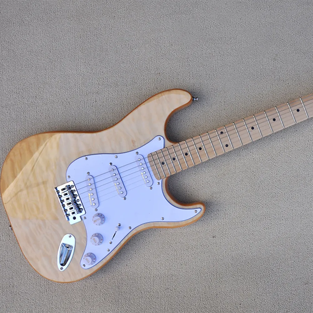 Natural Wood Electric Guitar | Quilted Maple Veneer, Maple Fretboard ...