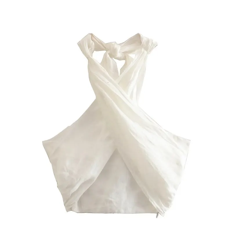 Women's White Halter Top Backless Crop Sexy Off Shoulder Summer Tank ...