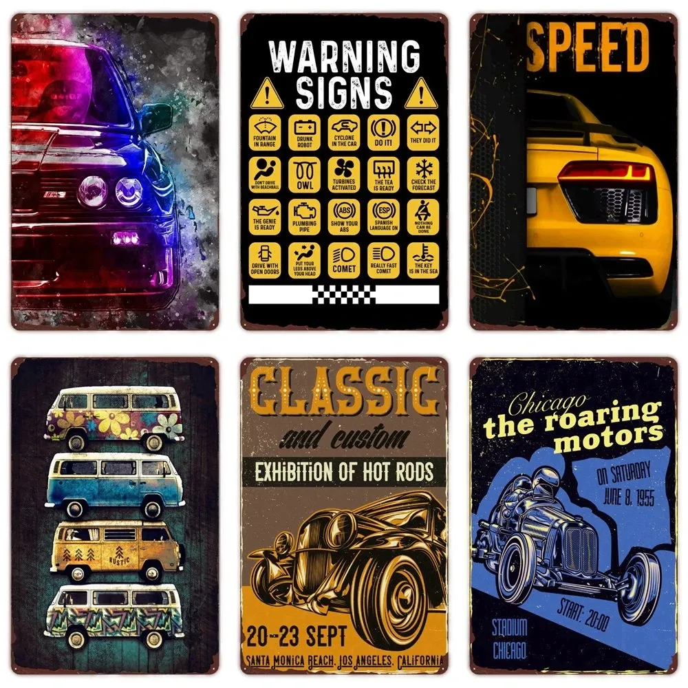 Vintage Classic Car Metal Tin Sign Hot Rod Racing Sign Famous Warning ...