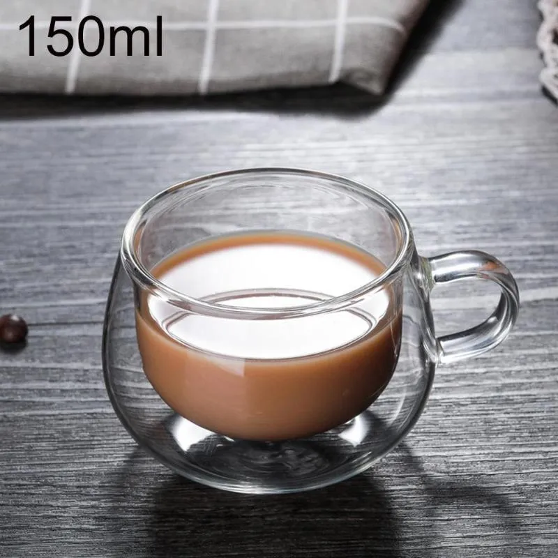 Glasses Double Wall Thermal Cup With Handle, 150ml Capacity For Heat ...
