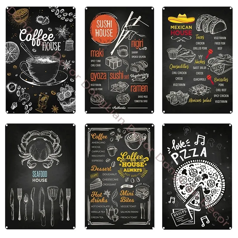 Woo Vintage Metal Food Sign Classic Burger Pizza Wall Decor Plaque ...