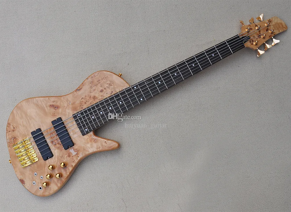 Brand 6 String Neck Thru Body Electric Bass Guitars Burl Maple Veneer ...