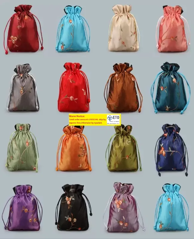 Chinese Handmade Embroiderd Floral Silk Storage Bags Drawstring Pouch ...