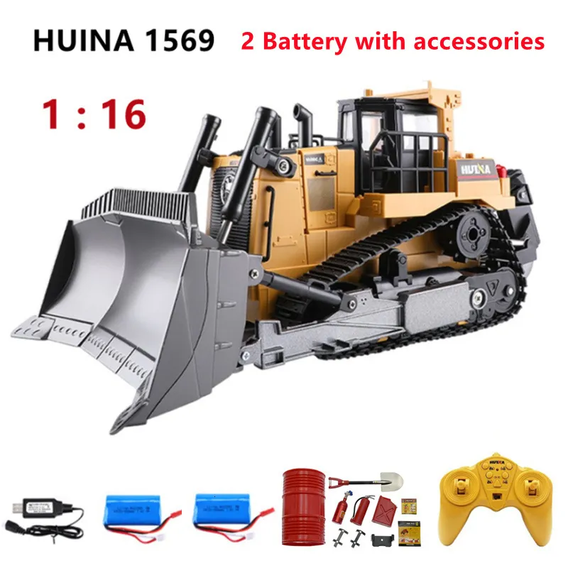 Diecast Model HUINA 1569 RC Bulldozer 1 16 8CH Remote Control Truck 2 ...