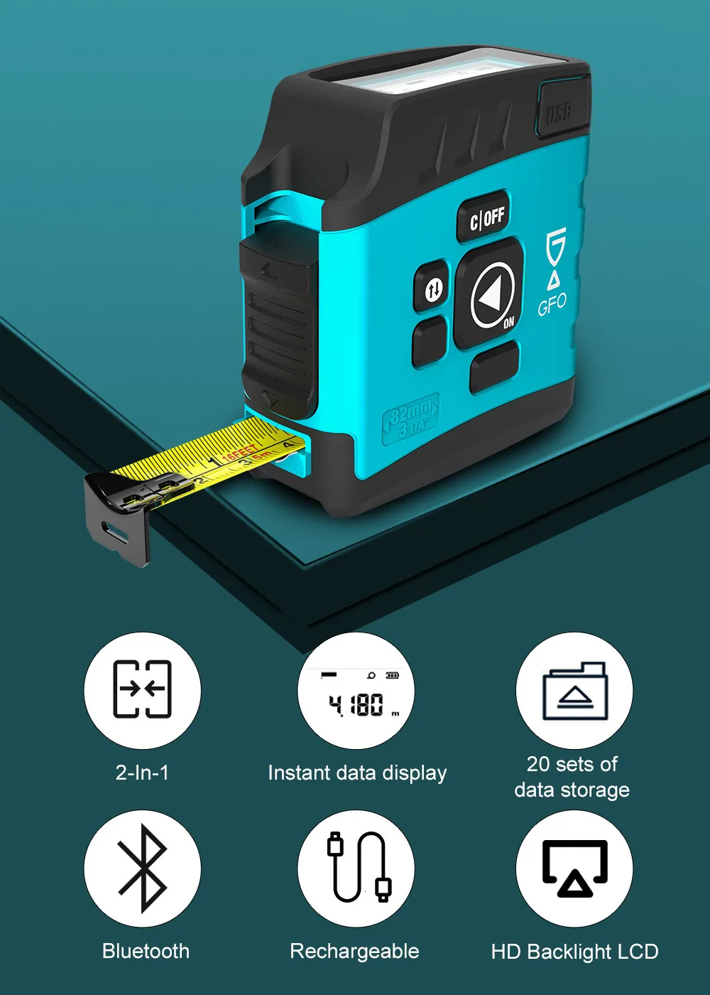 Digital Tape Measurement 2 In 1: 5m Rechargeable Measuring Tool With ...