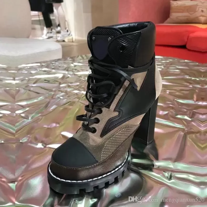 Classic Letter Boots Designer Winter Coarse Heel Women Shoes Leather ...