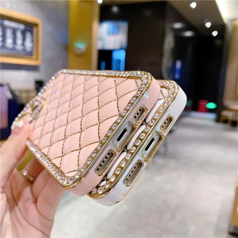 Luxury Cases For IPhone 15 14 Pro Max Plating Frame Flash Rhinestone ...