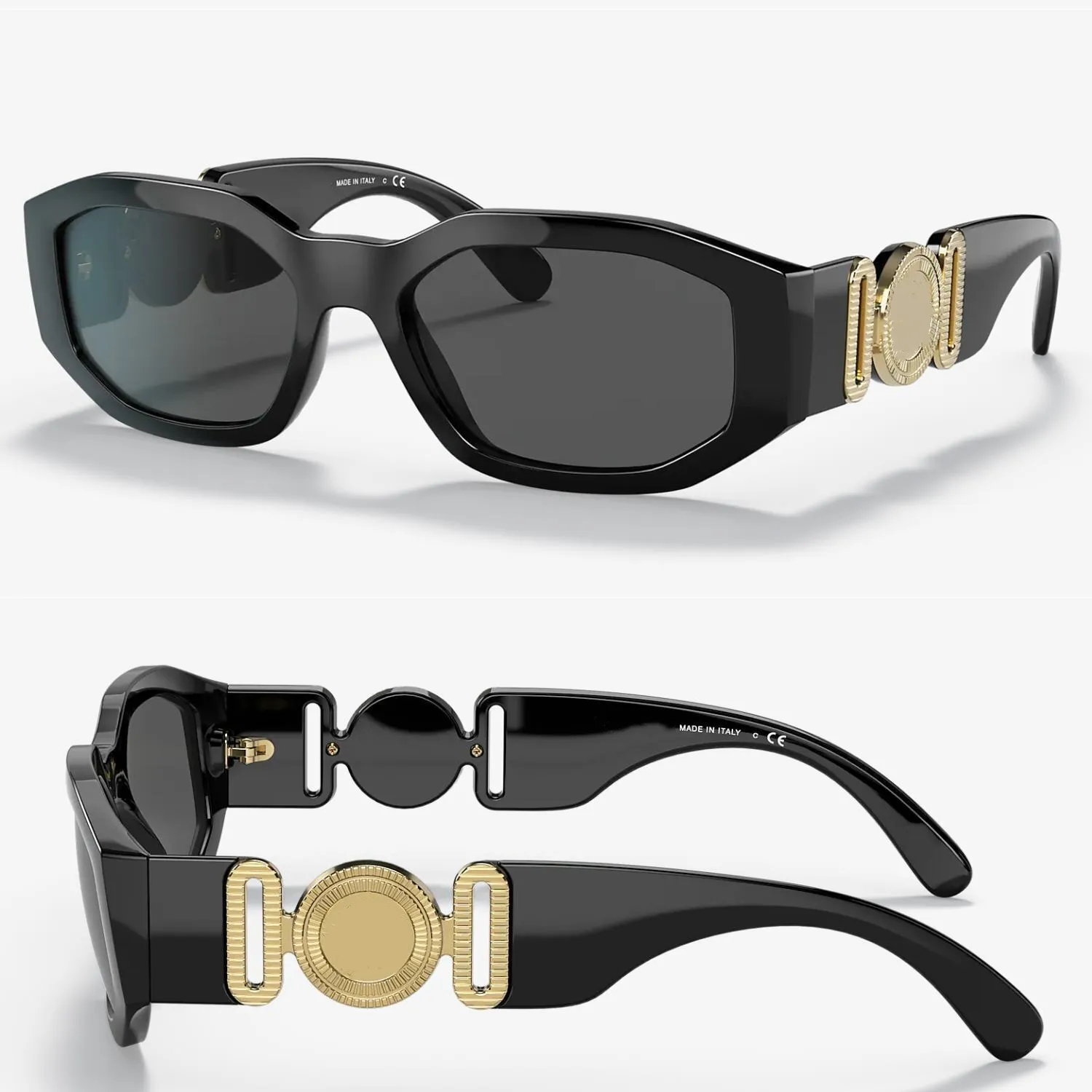 Square Sunglasses Black-Gold/Grey Lens - UV400 Protection, Retro Design ...