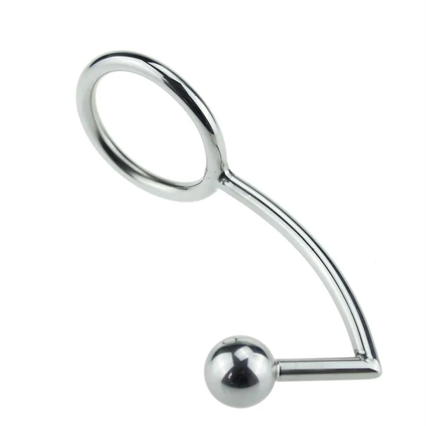 Acciaio Inossidabile Scrotum Cock Ring Butt Plug Gancio Anale Doppia