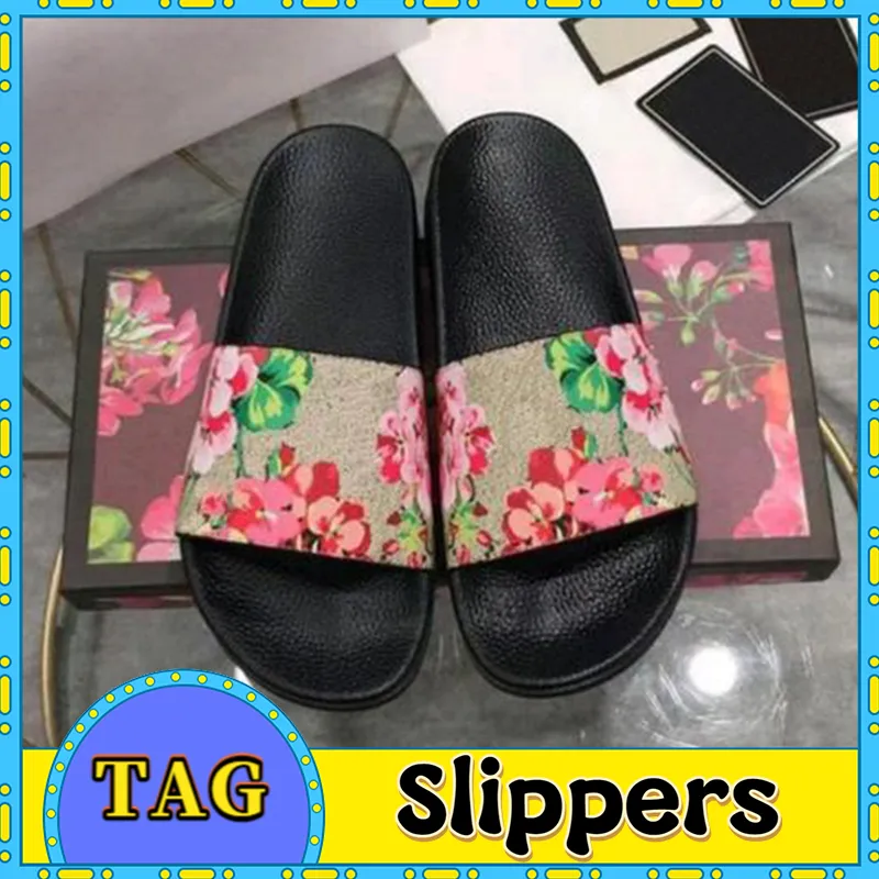 Top Designer Men Slippers Women Black Floral Canvas Green Blue Flowers ...