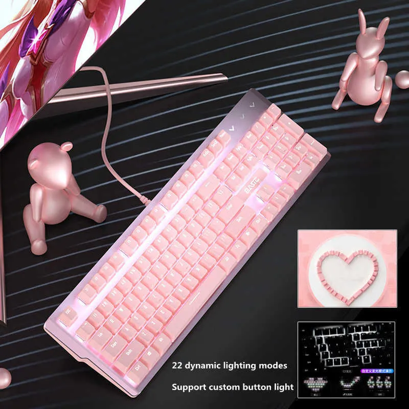 Girly Pink Gaming Keyboard - Mechanical Wired 104 Key USB, White ...