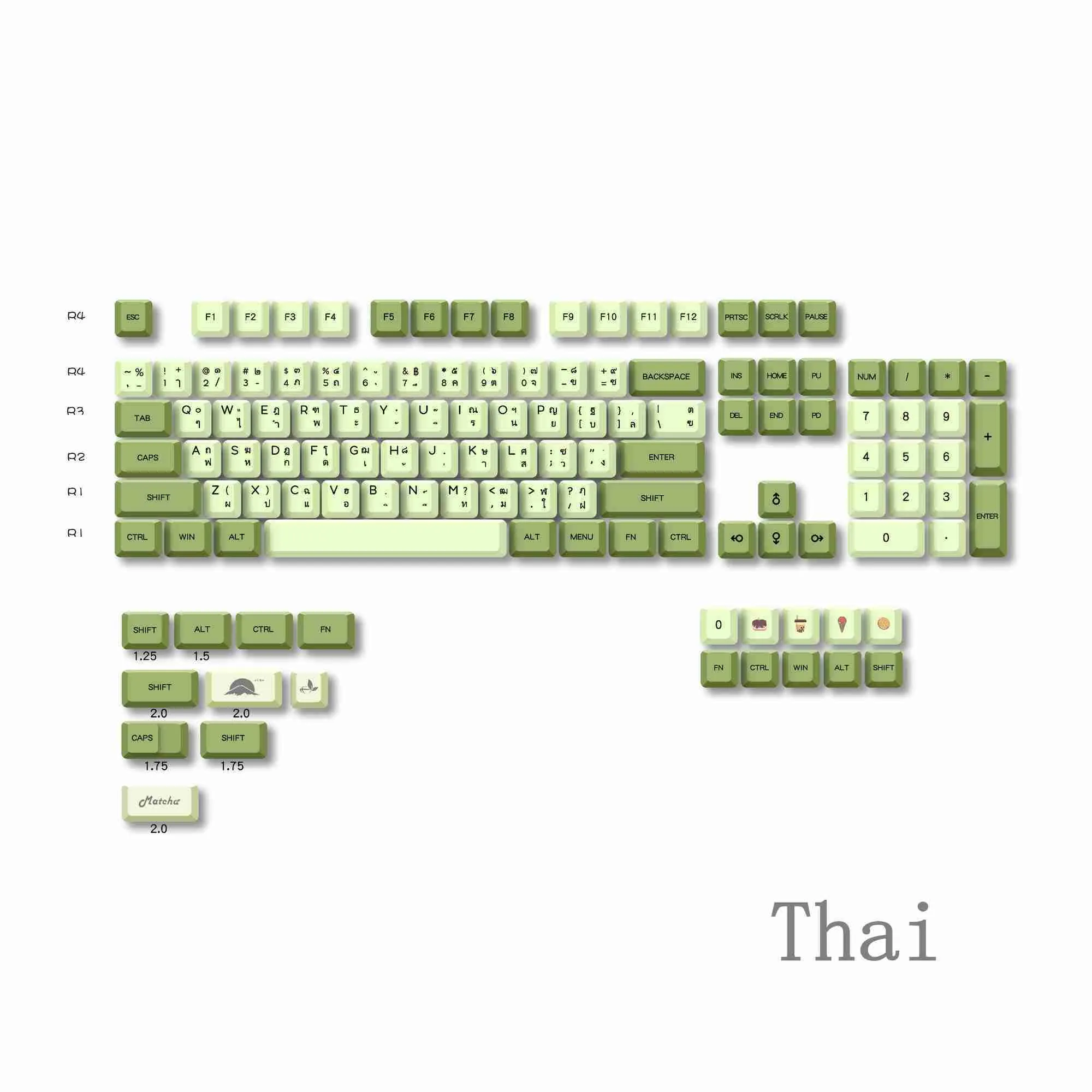 Matcha Green Custom Mechanical Keyboard - Cute XDA Keycaps, PBT Dye-Sub ...