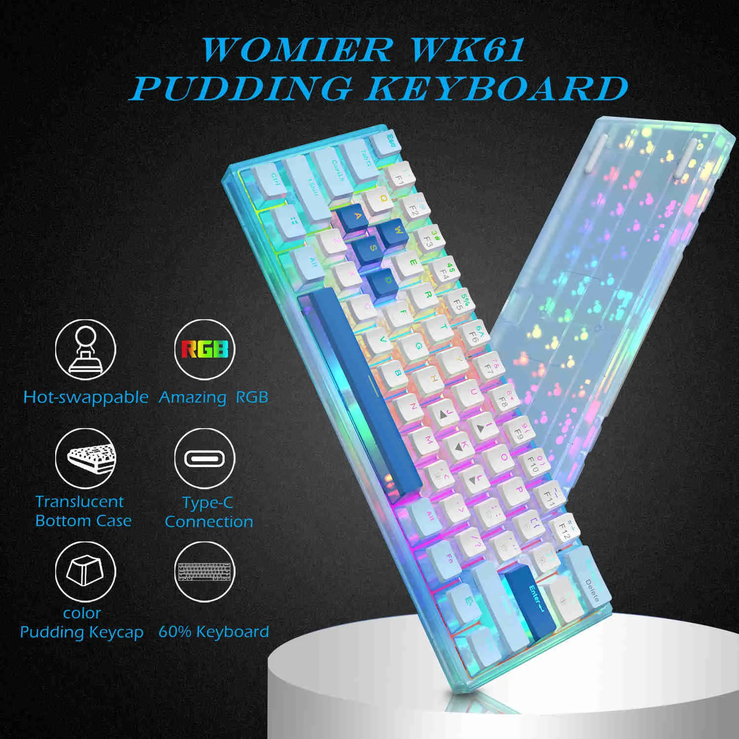 DHgate.com:Keyboards Womier WK61 Mechanical Keyboard 61 Keys Hotswap 60 ...