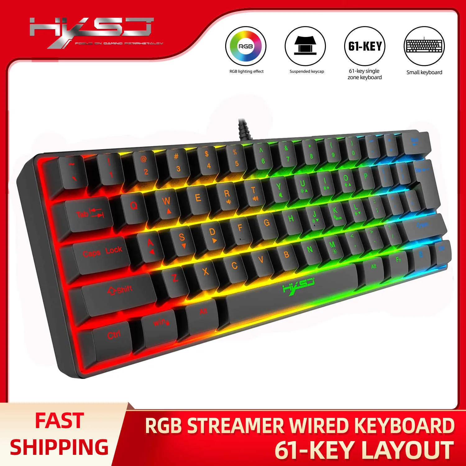 DHgate.com:Keyboards HXSJ Gaming Keyboard 61 Keys RGB Backlit 60% 60 ...