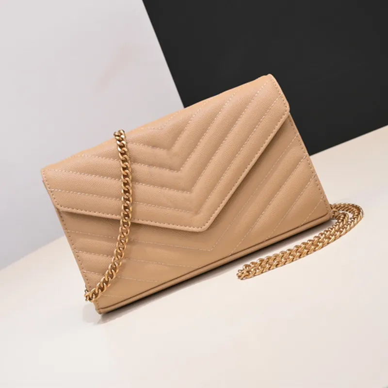 High Grade Genuine Leather Womens Gold Chain Shoulder Bag With Chain ...