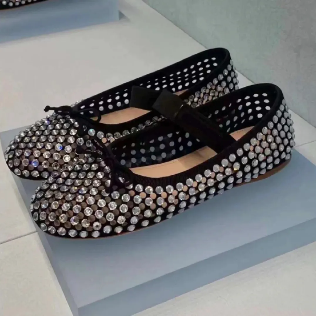 Luxury Designer Crystal Rhinestone Ballet Flats For Women With Classic ...