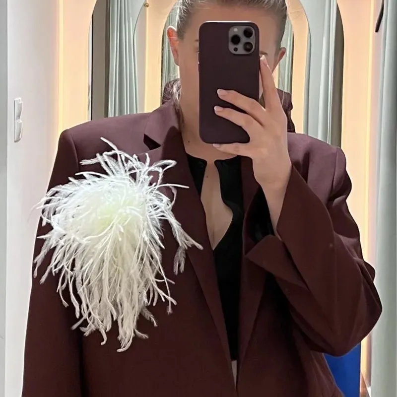 Pins Brooches Ostrich Feather Brooch For Women Vintage Floral Lapel Pin ...