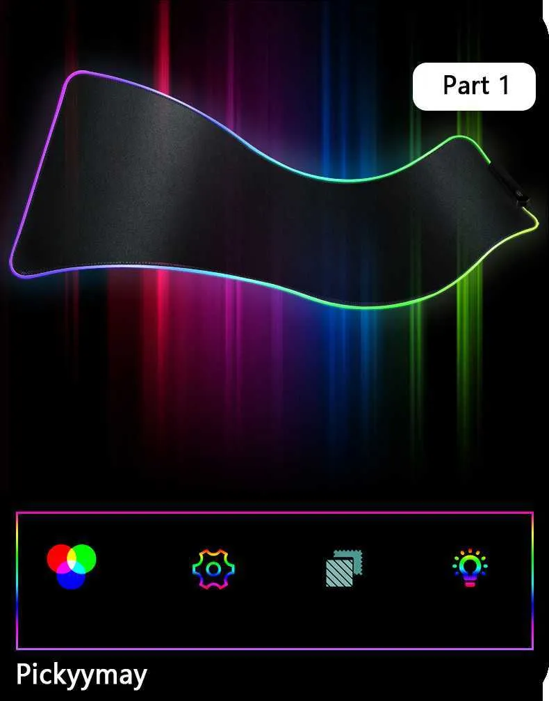 Mouse Pad Wrist Rest LED Light Desk Mat XXL 40x90cm RGB Rubber Gaming ...